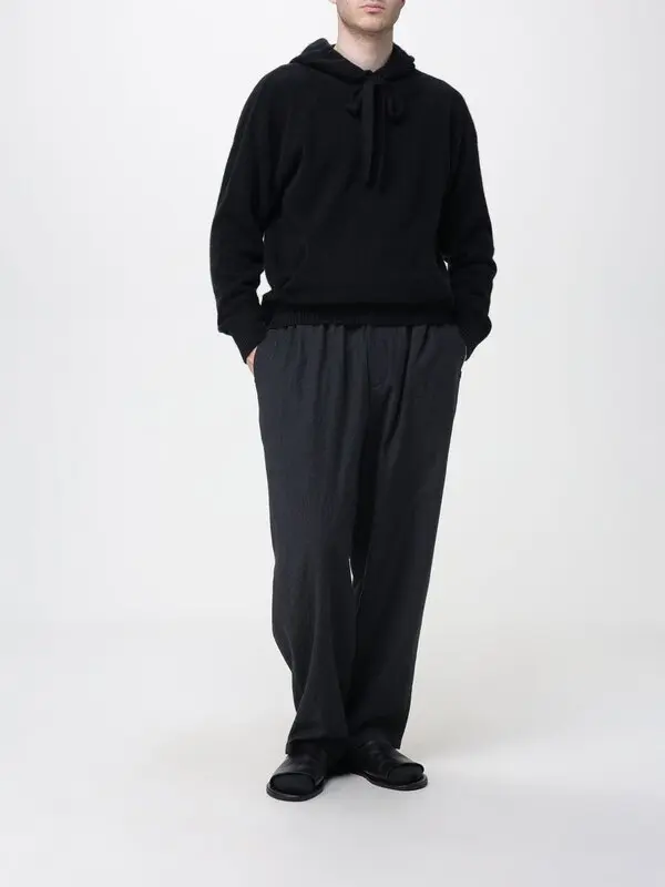 LANEUS Ribbed Knit Hoodie With Drawstring
