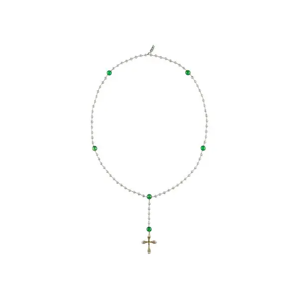 VEERT Freshwater Pearl, Green Onyx, And Peridot Rosary Necklace - Gold