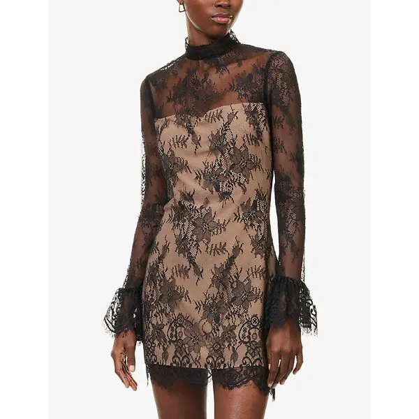 Reformation Teanna Floral-Lace Mini Dress In Black | Editorialist