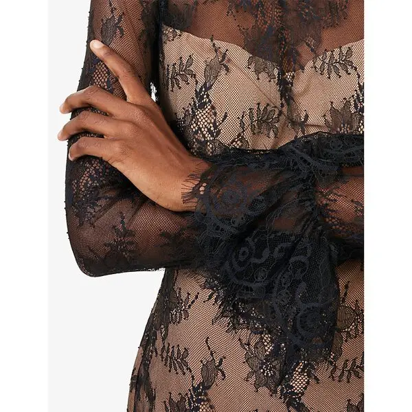 long sleeve fall maxi dress Current Mood Flocked Velvet Floral Lace Mini Dress