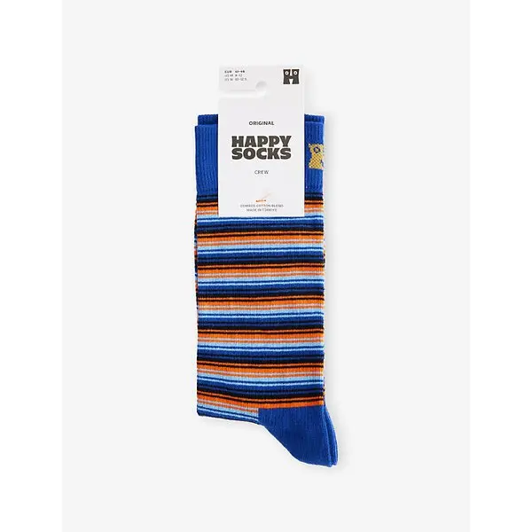 Happy Socks Striped Cotton-blend Crew Socks - Blue