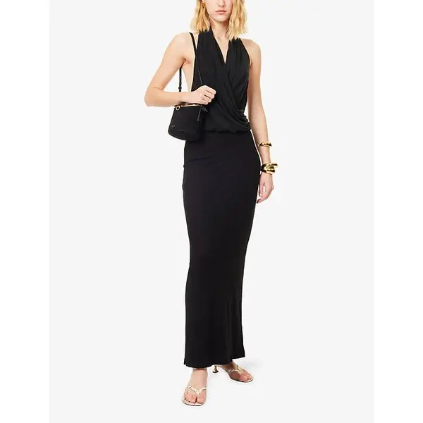 halter neck gold dress Dana Gold Halterneck Front Slit Maxi Dress – Mara Blak main image 1