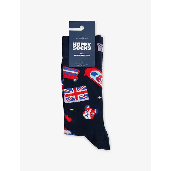 Happy Socks London Edition Cotton-blend Crew Socks - Navy