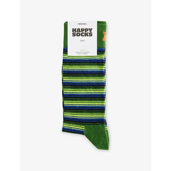 Happy Socks Striped Cotton-blend Crew Socks - Dark Green