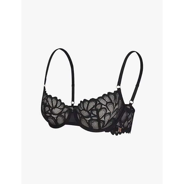 SAVAGE X FENTY Not Sorry Unlined Lace Balconette Bra - Caviar