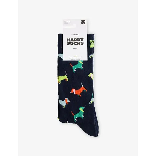 Happy Socks Puppy Love Cotton-blend Crew Socks - Navy