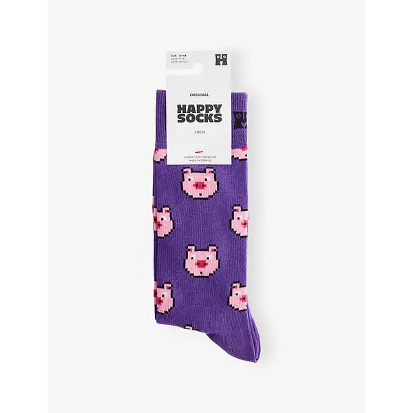 Happy Socks Pigs Cotton-blend Crew Socks - Purple