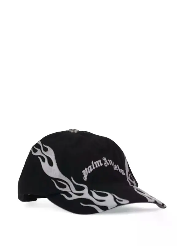 Palm Angels Curved Logo-flames Cap - Black