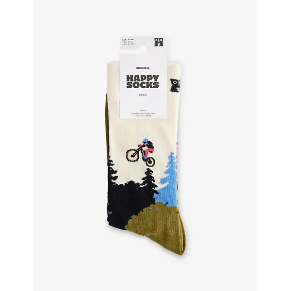 Happy Socks Landscape Cotton-blend Crew Socks - White