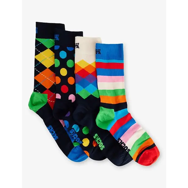 Happy Socks Cotton-blend Socks Pack Of Four - Black