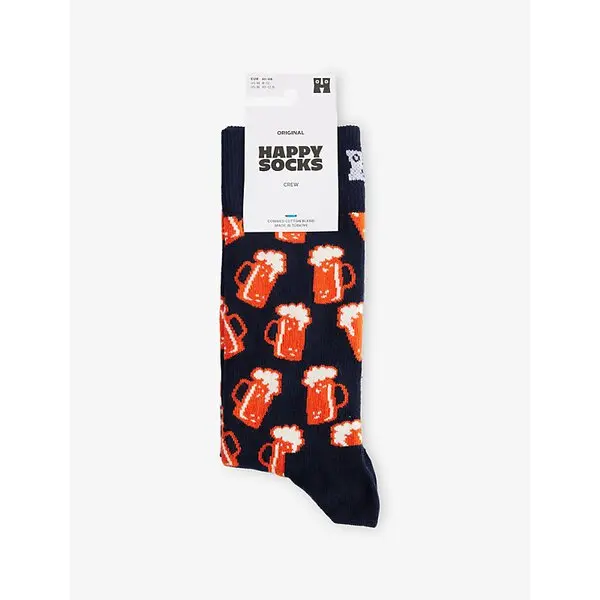 Happy Socks Pints Cotton-blend Crew Socks - Navy
