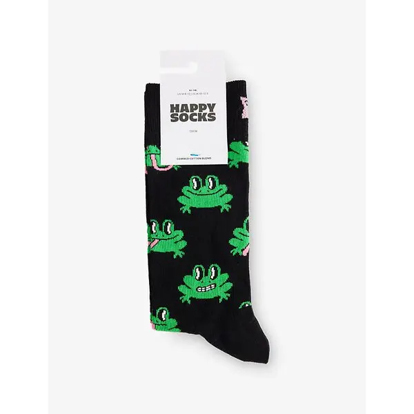 Happy Socks Frog Print Crew Socks - Black