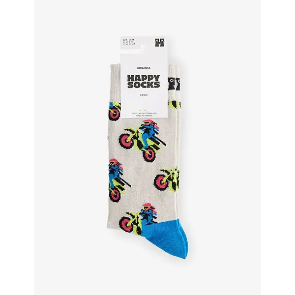 Happy Socks Motocross Cotton-blend Crew Socks - Grey