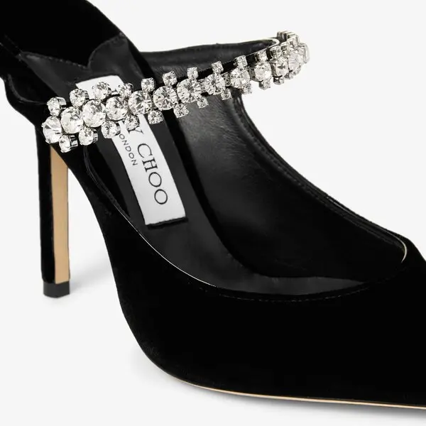 JIMMY CHOO Bing 100 Velvet Mules With Crystal Embellishment - Nero