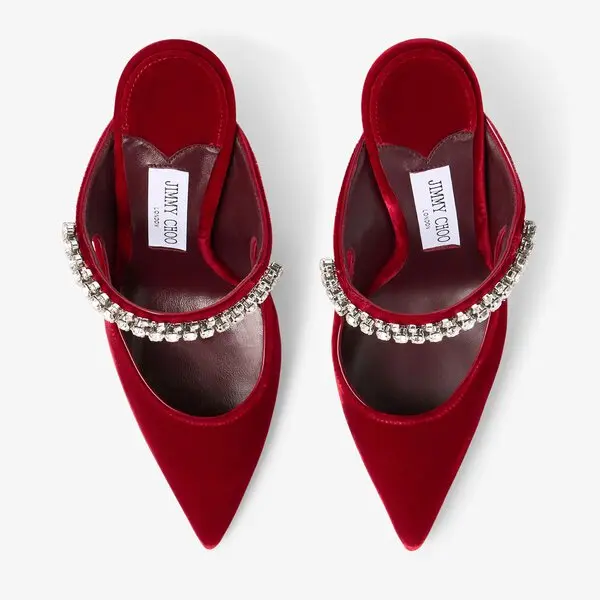 JIMMY CHOO Bing 100 Velvet Mules With Crystal Embellishment