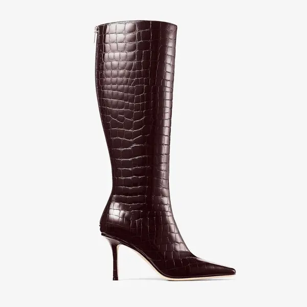 JIMMY CHOO Agathe 85 Croc-embossed Leather Knee High Boots - Sambuco