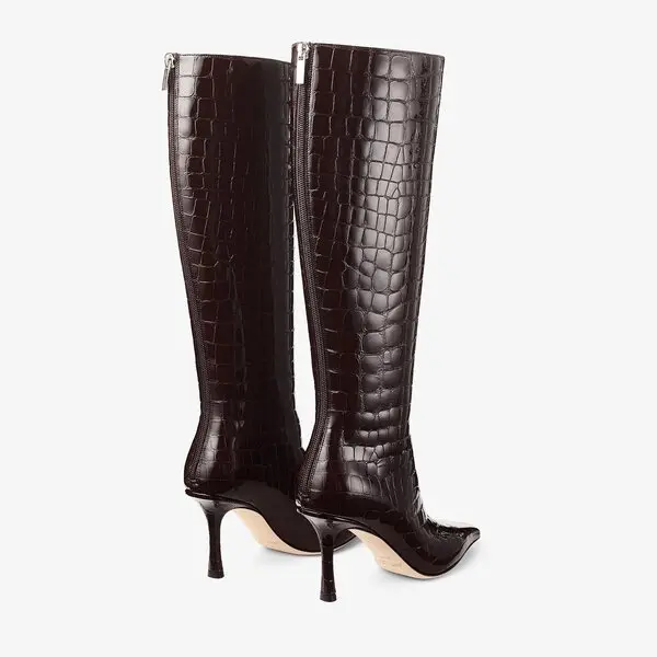 JIMMY CHOO Agathe 85 Croc-embossed Leather Knee High Boots - Sambuco