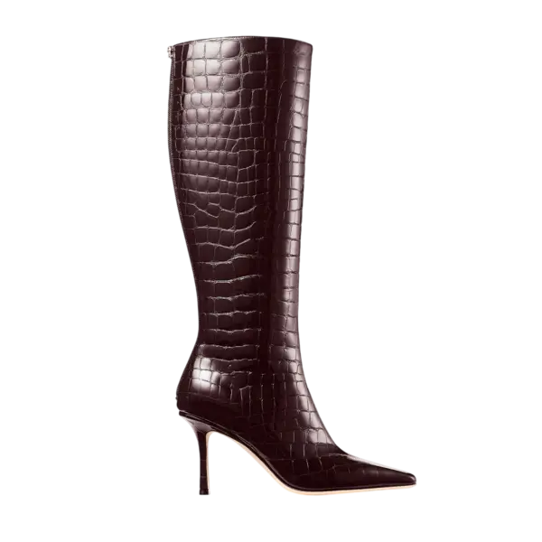 JIMMY CHOO Agathe 85 Croc-embossed Leather Knee High Boots - Sambuco
