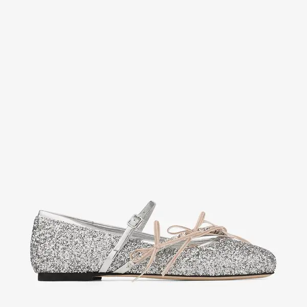 JIMMY CHOO Loli Glitter Ballerina Flats - Silver/macaron