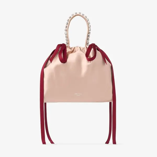 JIMMY CHOO Satin Mini Shoulder Bag With Drawstring - Macaron/ruby Red/silver