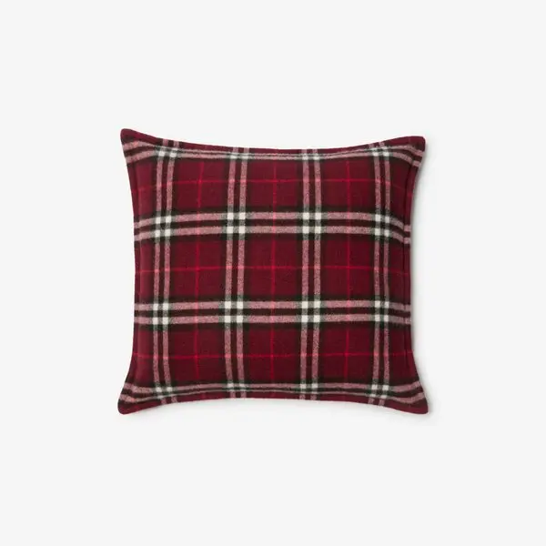 Burberry Check Cashmere Cushion - Oxblood Red