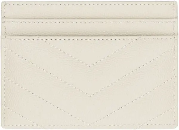 Saint Laurent Leather Card Holder With Logo - Beige
