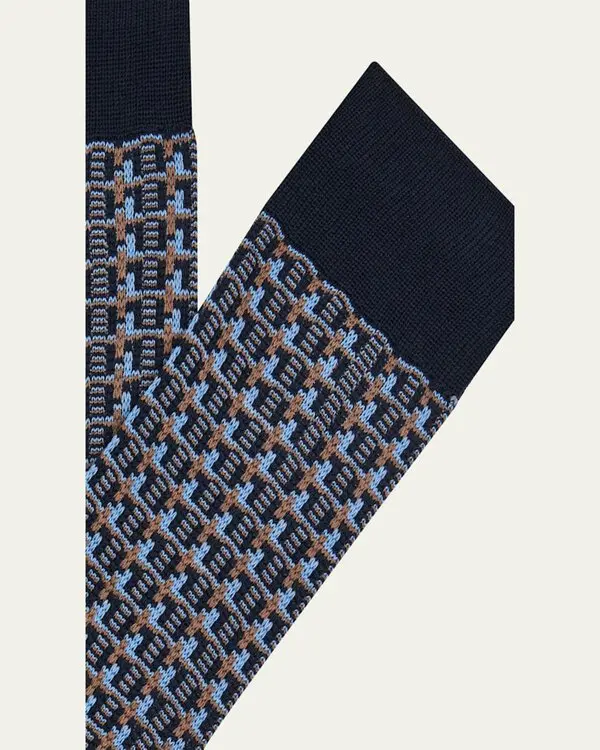 Pantherella Randolph Vertical Box Jacquard Crew Socks