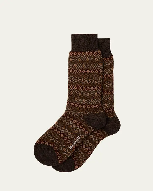 Pantherella Sherborne Cashmere Fair Isle Crew Socks - Navy