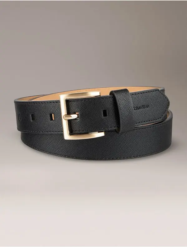 Calvin Klein Classic Harness Buckle Belt - Black Saffiano