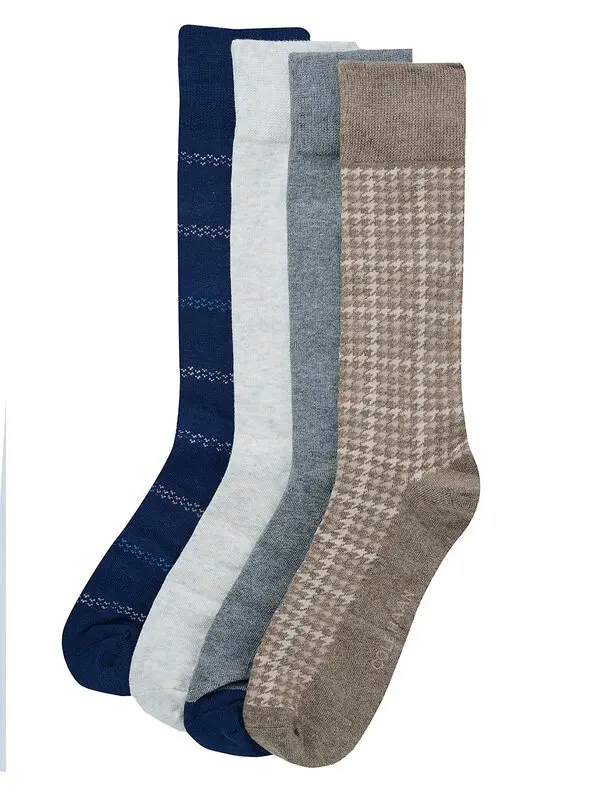 Calvin Klein Combed Cotton 4-pack Dress Socks - Brown Assorted
