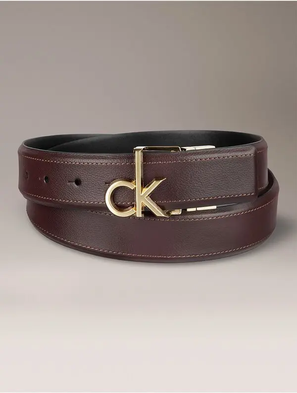 Calvin Klein Monogram Logo Plaque Reversible Belt - Burgundy / Black