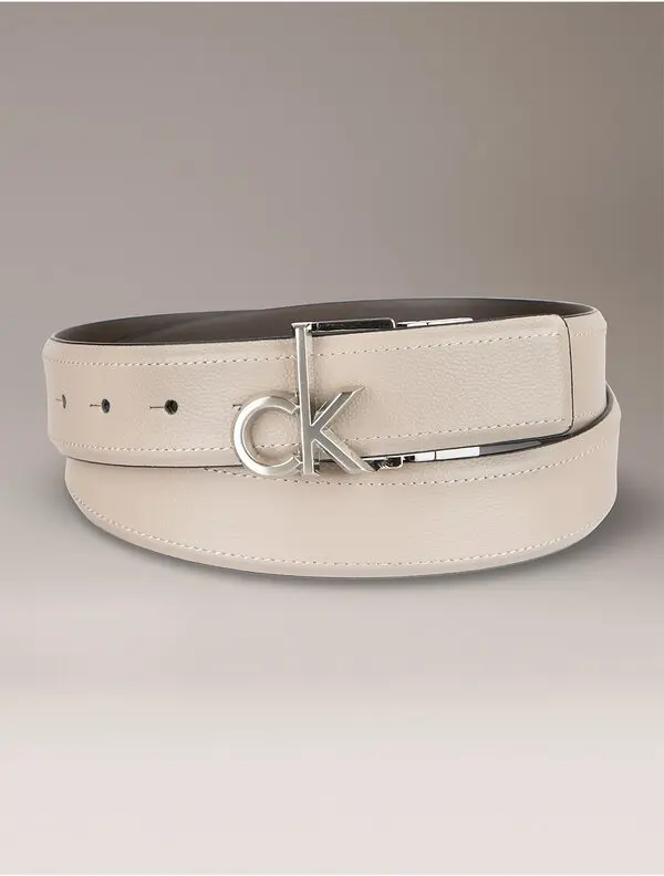 Calvin Klein Monogram Logo Plaque Reversible Belt - Taupe/brown