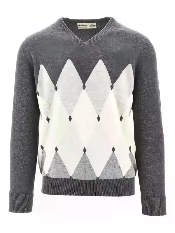 BALLANTYNE Argyle-pattern V-neck Pullover - Grey
