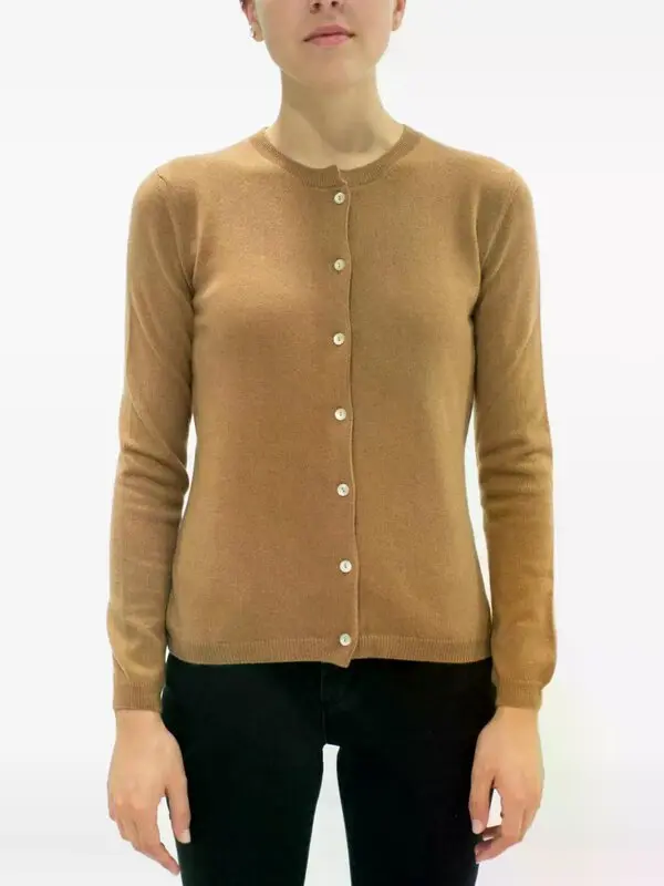 LA ROSE Button Cashmere Cardigan - Brown