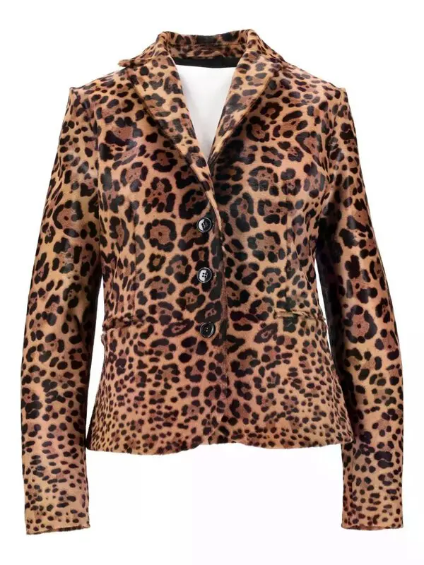 LA ROSE Leopard-print Leather Jacket - Brown