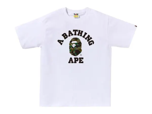 A BATHING APE 1st Camo College Tee Shirt - White/green