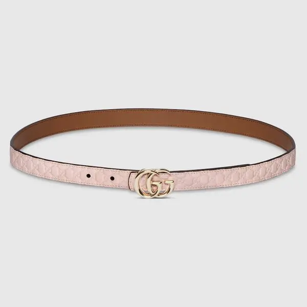 Gucci Reversible Gg Marmont Thin Belt - Pink