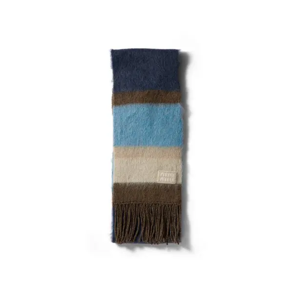 Miu Miu Wool Scarf With Fringes - Cognac/blue