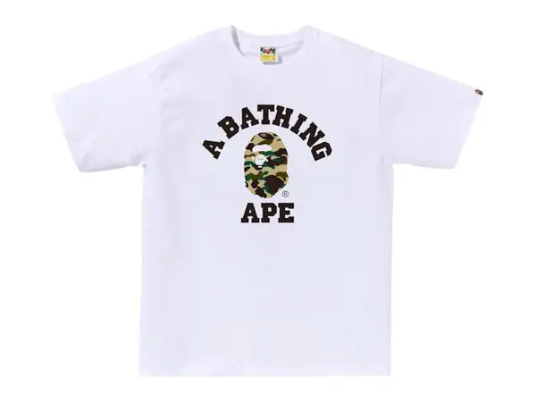 A BATHING APE 1st Camo College Tee Shirt - White/yellow