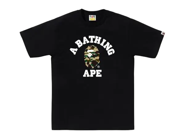A BATHING APE 1st Camo College Tee Shirt - Black/yellow