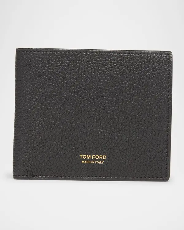 TOM FORD T Line Grained Leather Bifold Wallet - Black