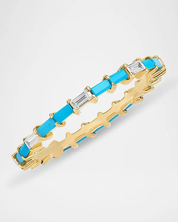 Lana Jewelry 14k Gold Diamond And Stackable Ring - Turquoise