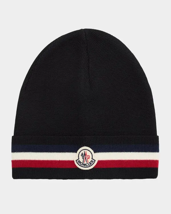 Moncler Wool Knit Beanie Hat - Black