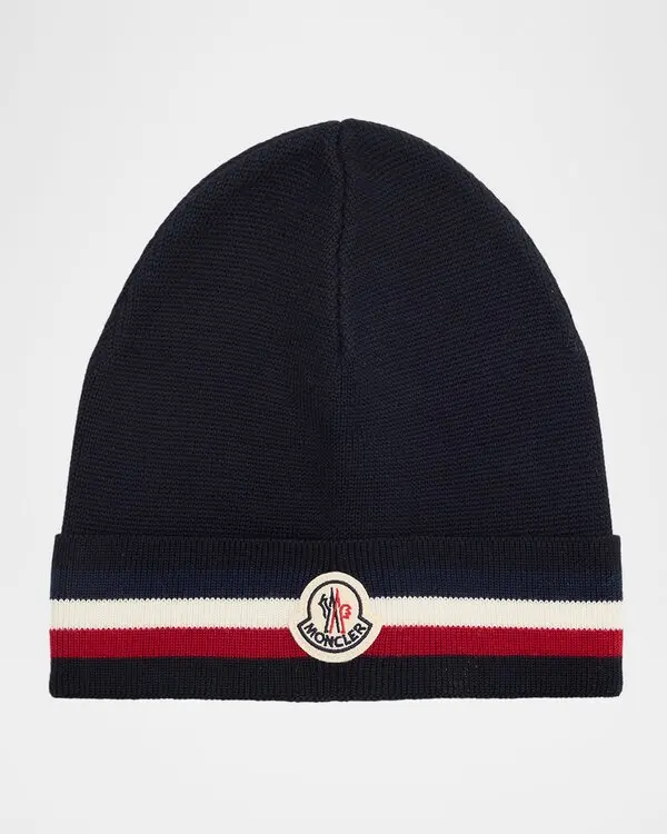 Moncler Wool Knit Beanie Hat - Navy