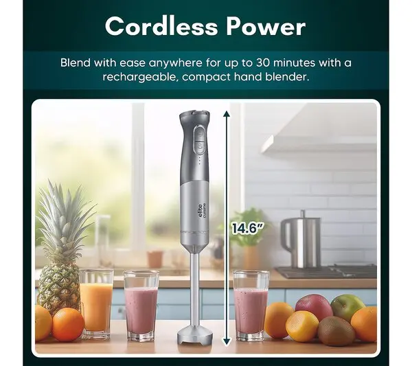 ELITE Cusine Cordless, Rechargeable Grey Hand B Lender