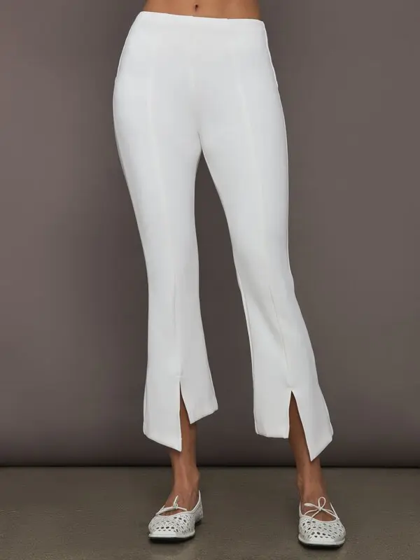 ONA Cropped Split Hem Flare Pant - White