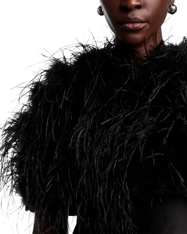 Adrienne Landau Ostrich Feather Capelet - Black