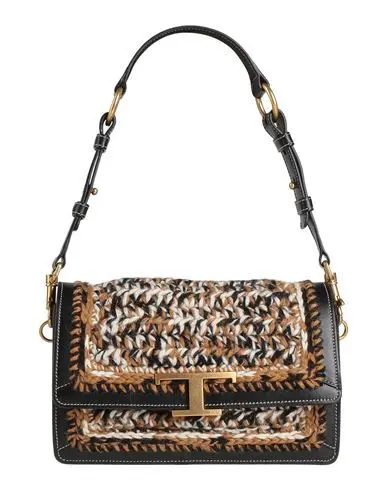 TOD'S Multicolor Knitted Leather Flap Bag With Double Handle And Detachable Shoulder Strap - Camel