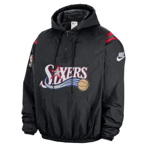 Nike Philadelphia 76ers Hardwood Classics Therma-fit Nba 1/2-zip Hoodie - Black