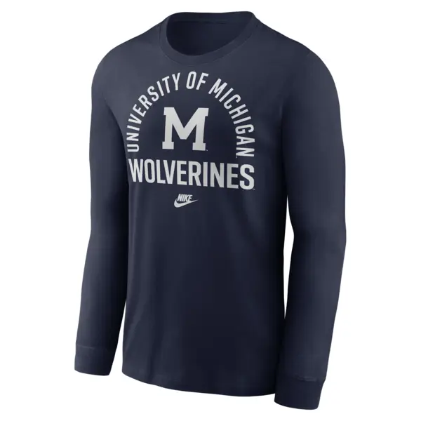 Nike Michigan Wolverines Arched Logo Long-sleeve T-shirt - Blue